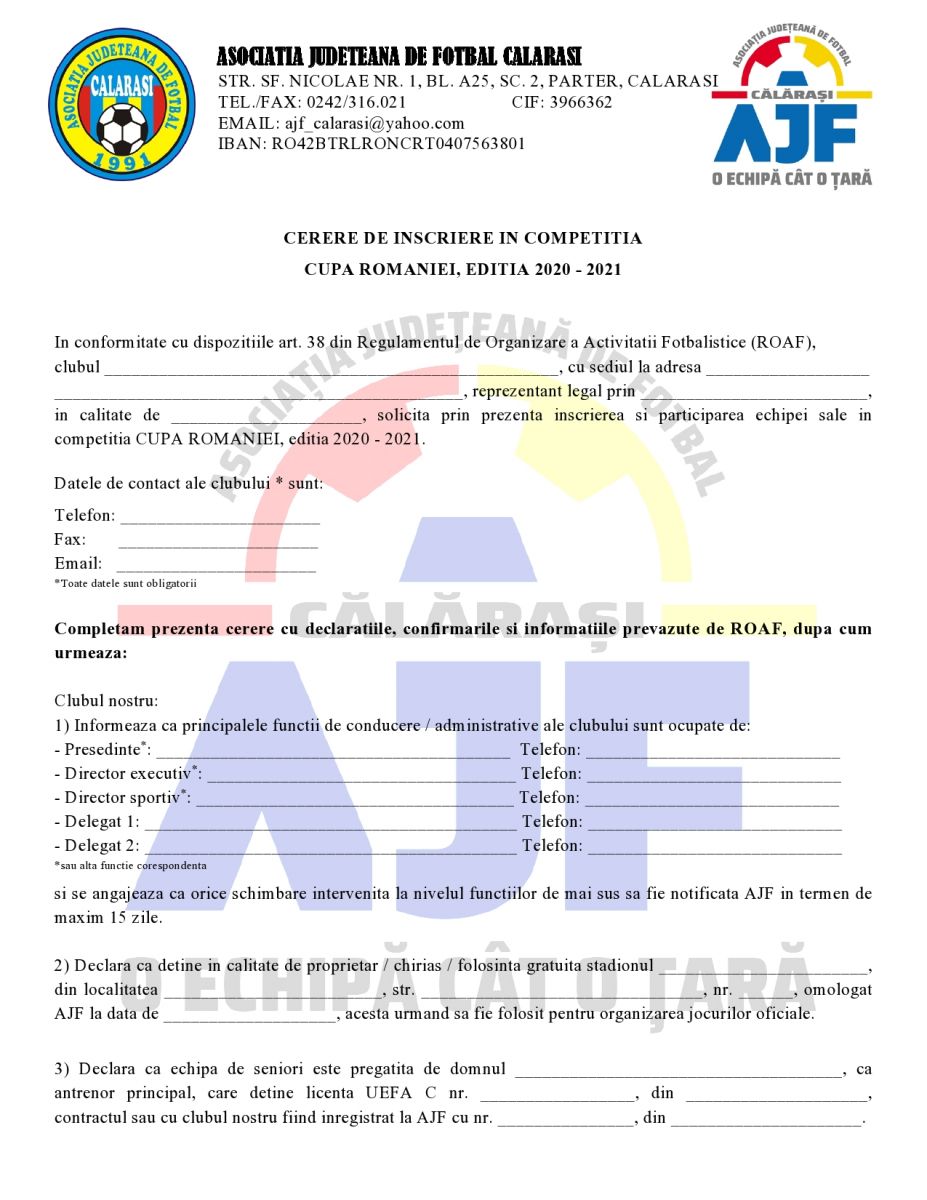 Asociatia Judeteana de Fotbal Calarasi - CERERE INSCRIERE CUPA ROMANIEI ...