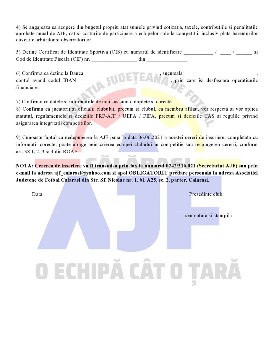 Asociatia Judeteana de Fotbal Calarasi - CERERE INSCRIERE CUPA ROMANIEI ...
